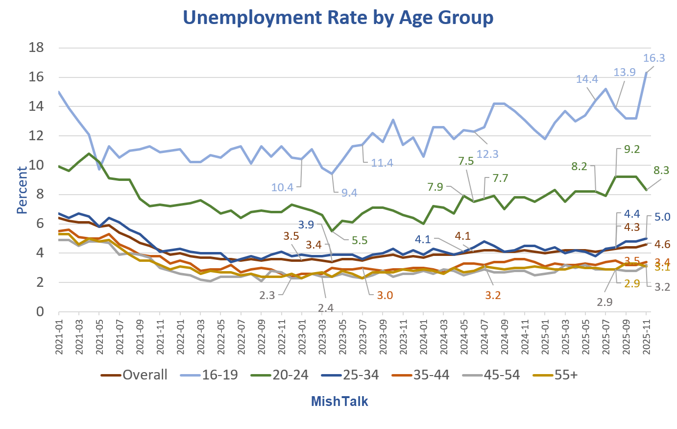 The Unemployment Rate for Youths and Blacks Surges in November – MishTalk