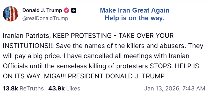 US and Iran on Brink of War, “Help Is On the Way”, Says Trump – MishTalk